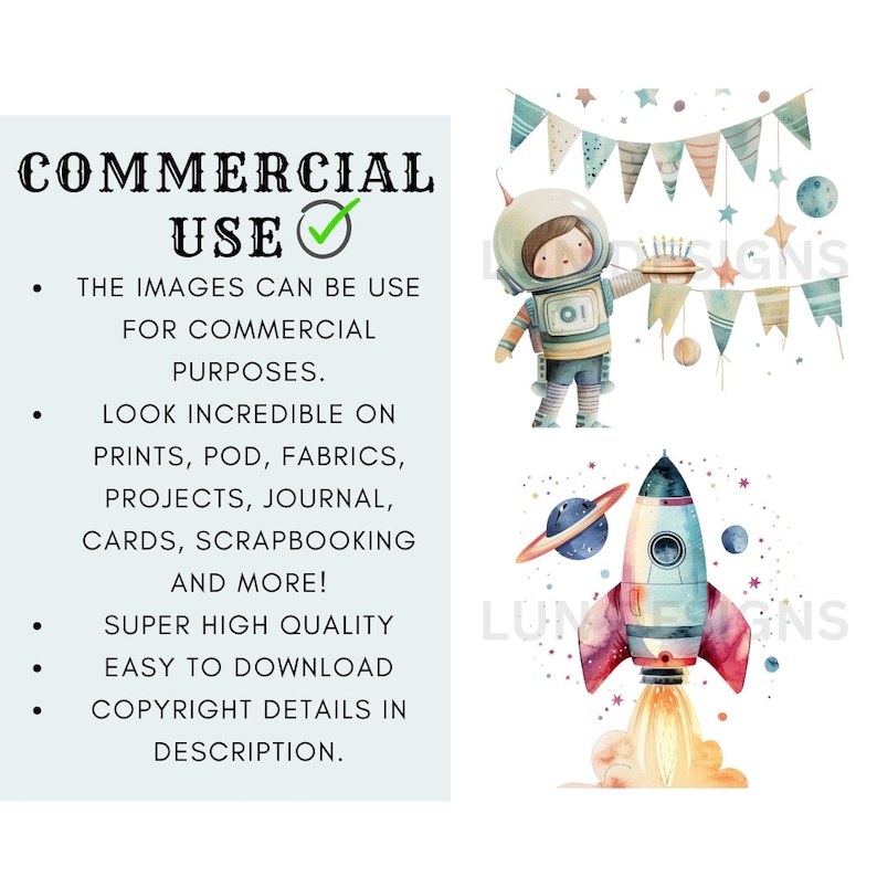 Birthday Space Clipart: Watercolor Astronauts, Planets (PNG Digital ...
