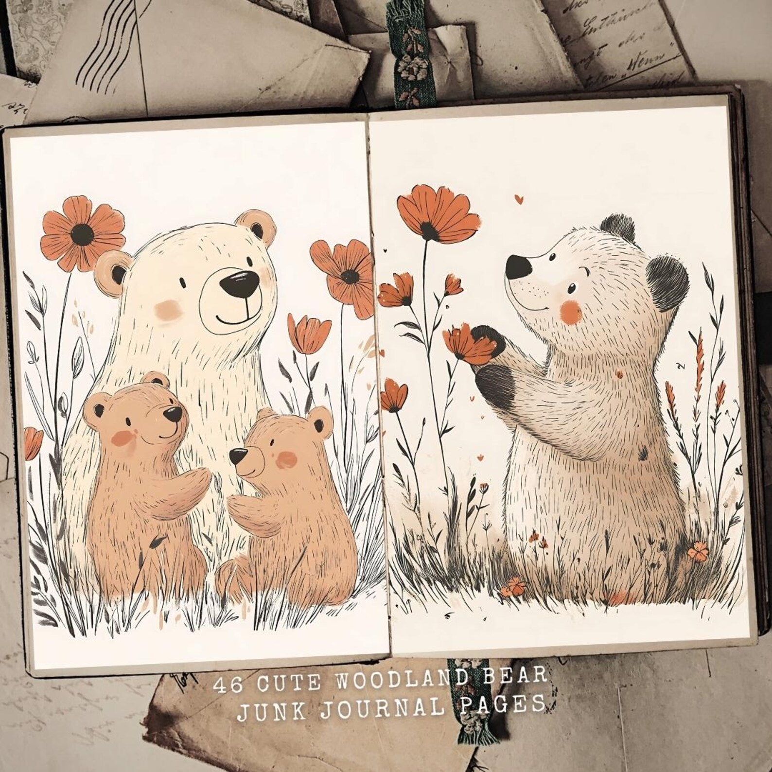 46 Cute Bear Junk Journal Printable Pages | Winter Woodland Animals Kit ...