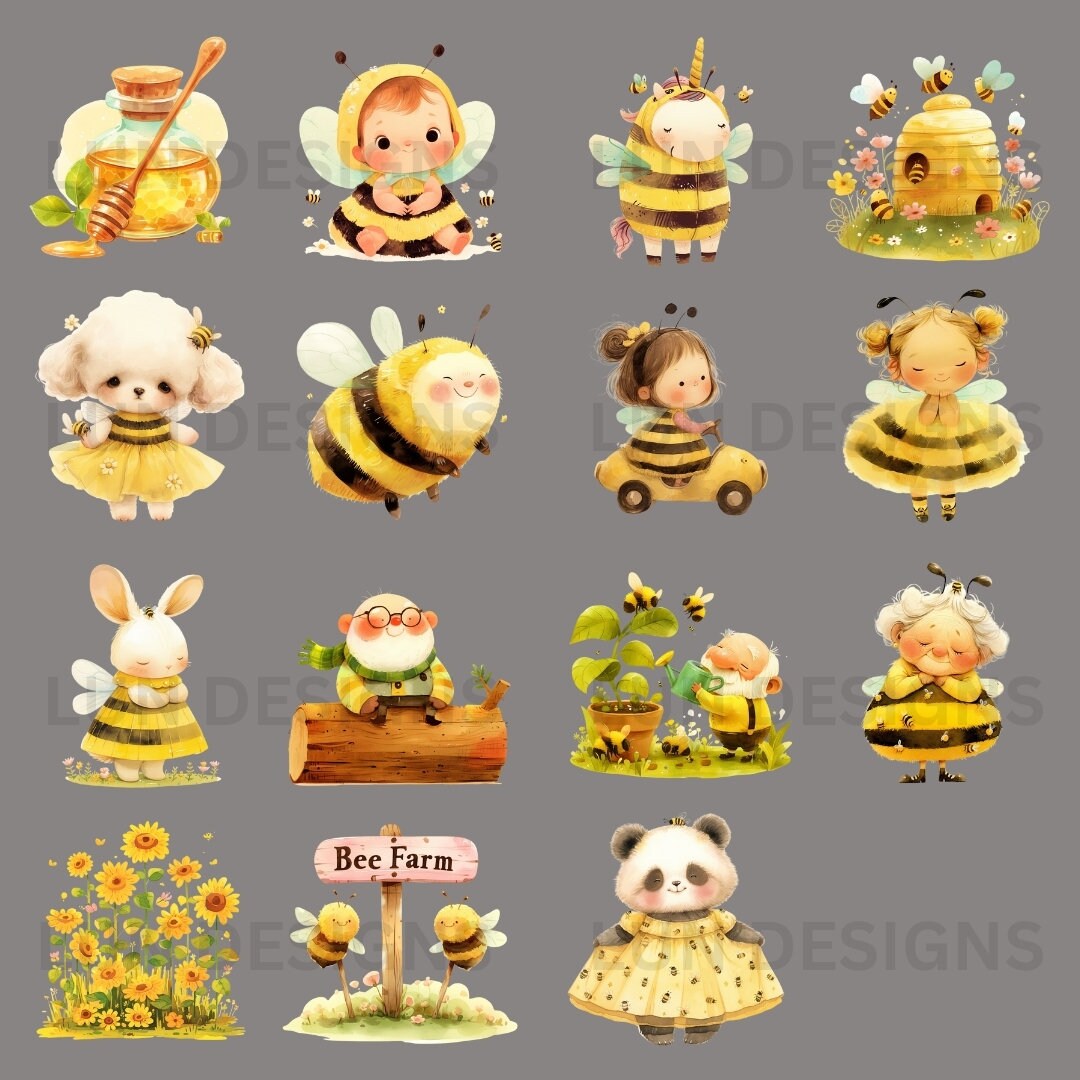 15 Honey Bee Clipart Bundle, Watercolor Clipart, Digital Download ...