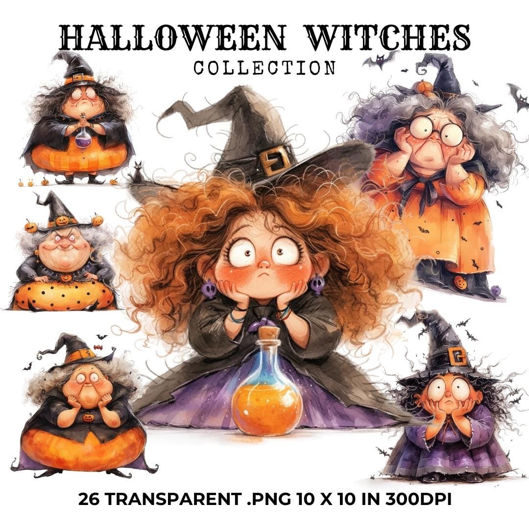 Halloween Witches Clipart: Spooky Witch PNG Bundle (digital Download ...
