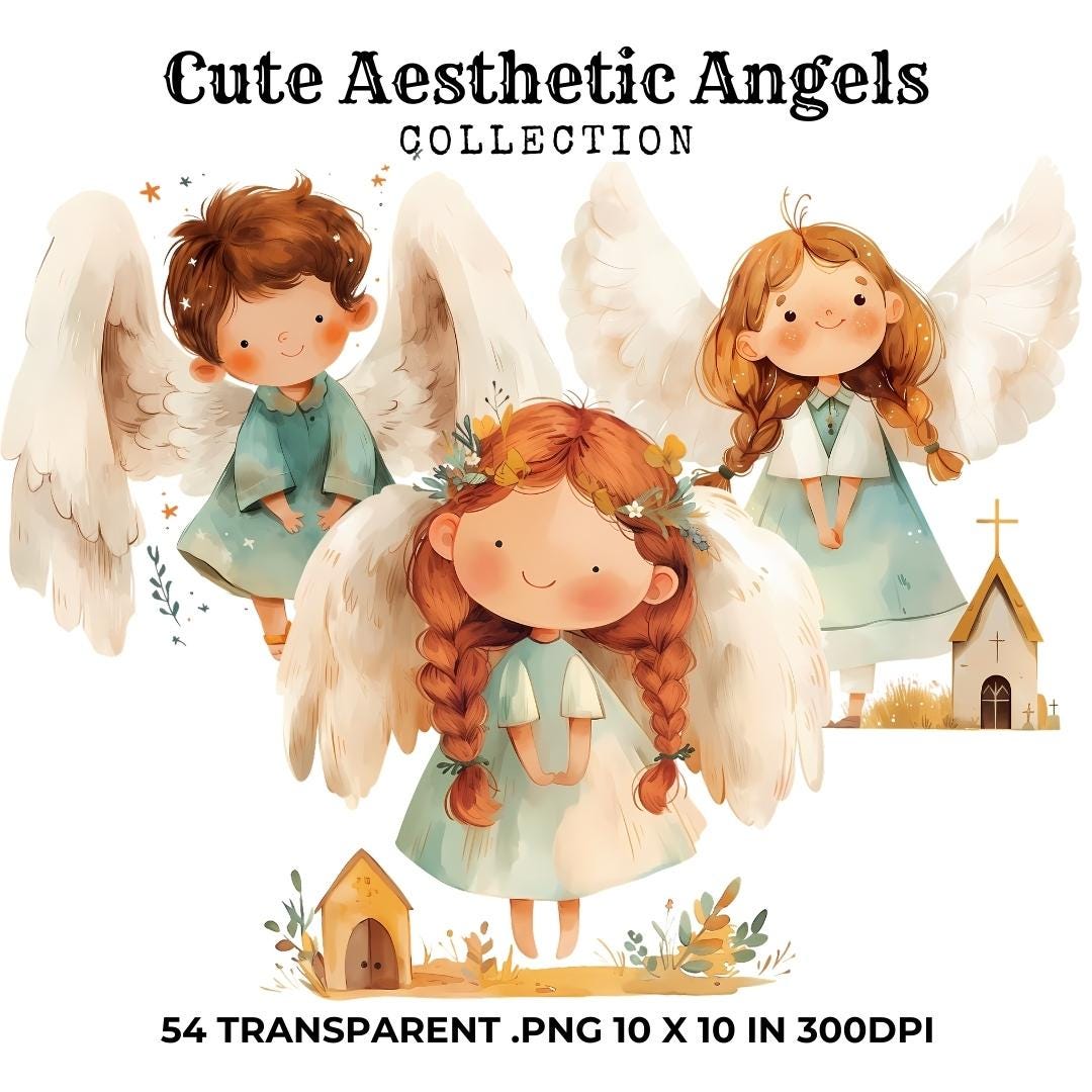 Cute Baby Angel Clipart PNG Instant Download Commercial Use Minimalist Angels Digital Printable ...