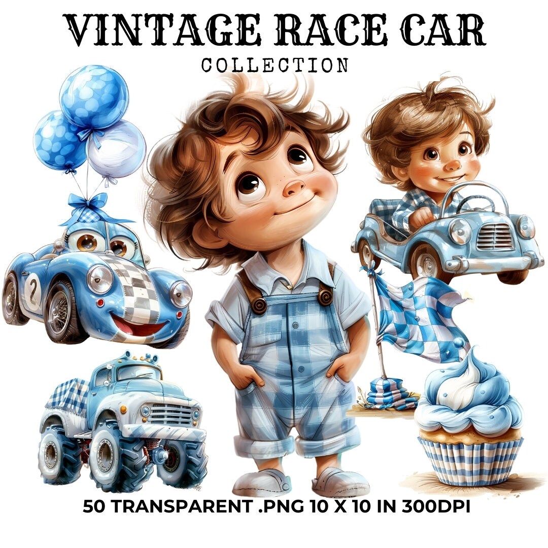 Race Car Clipart,vintage Racecar, Vintage Racing Car Clipart, Baby Boy ...