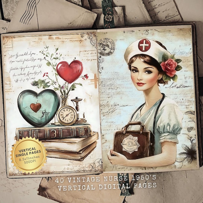 40 Vintage Nurse Junk Journal Kit - Digital Scrapbook Pages - Printable ...