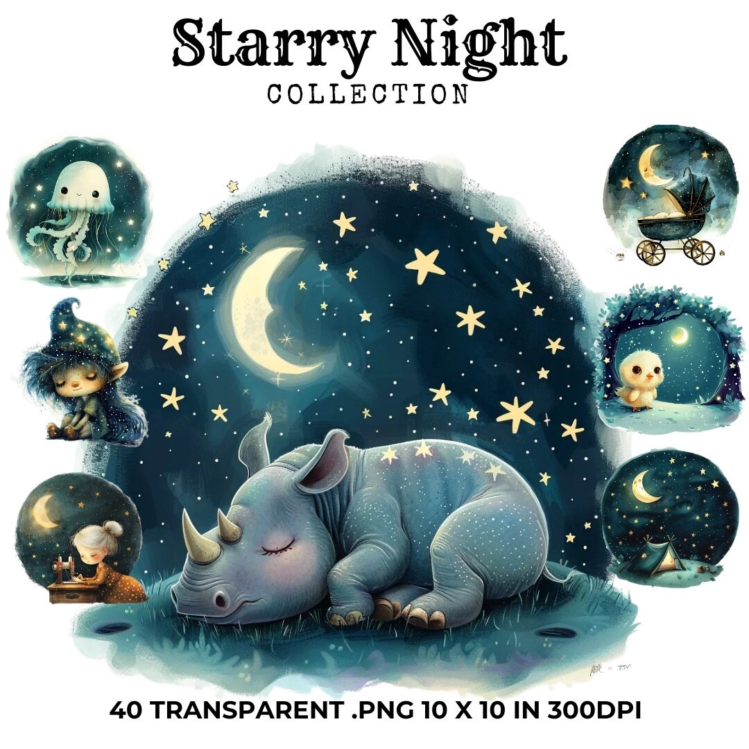 Watercolor Night Sky Clipart Bundle: Celestial PNG Images (digital ...