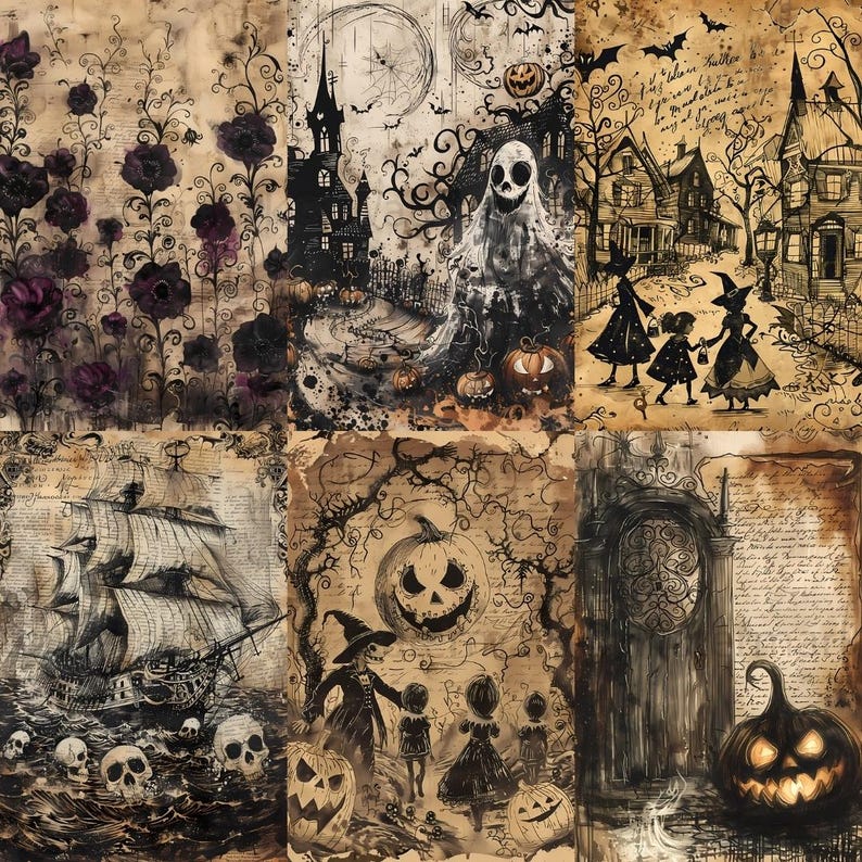 30 Spooky Gothic Halloween Junk Journal Pages Halloween Printable ...