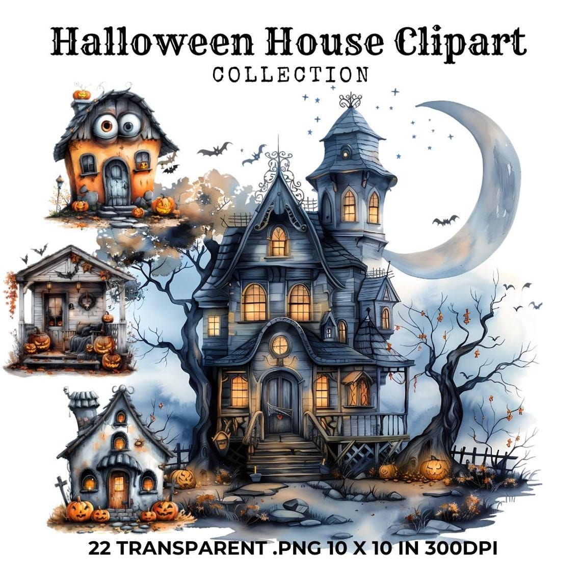 Halloween House Clipart Bundle: Haunted Images (digital Download) - Etsy