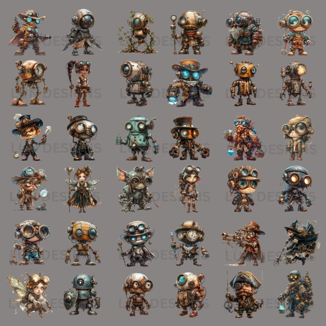 42 Steampunk Characters Clipart Bundle, Steampunk Clipart, Digital ...