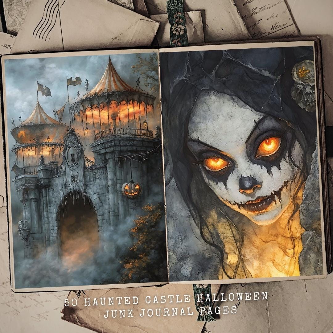 Haunted Castle Halloween Junk Journal Pages: Spooky Creatures (digital ...