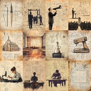 26 Back to School junk journal printable pages, Vintage Technical junk ...