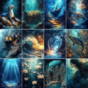 50 Ocean Fantasy Junk Journal Digital Paper, Underwater Scenes for ...