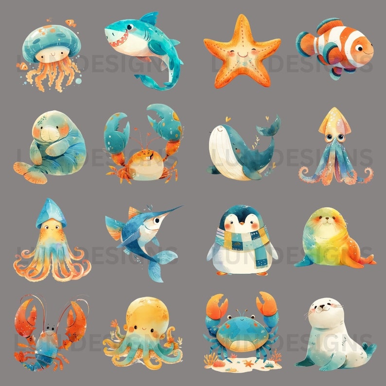 20 Sealife Clipart Bundle,watercolor Clipart, Digital Download ...