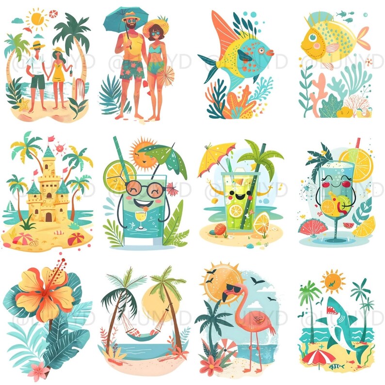 Beach Summer Clipart Bundle: Tropical Vacation Graphics (PNG Digital ...