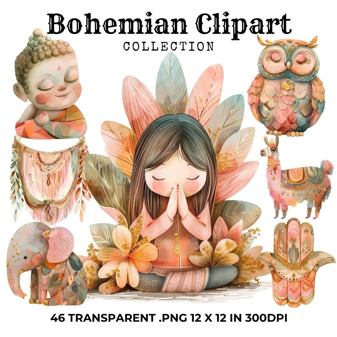 46 Bohemian Clipart PNG Boho Lover Png, Pastel Boho Clipart, Bohemia ...