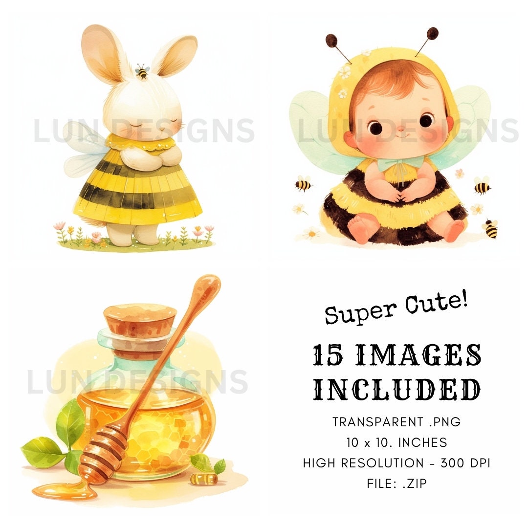 15 Honey Bee Clipart Bundle, Watercolor Clipart, Digital Download ...