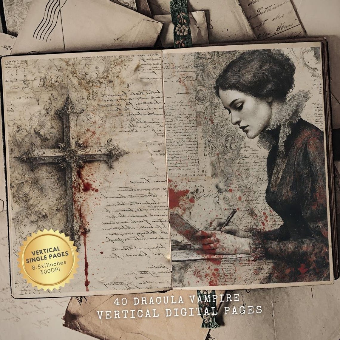 Aesthetic Journaling Vampire Digital Kit, Gothic Junk Journaling ...