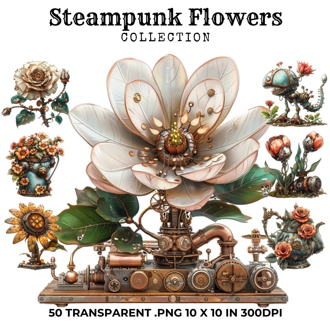 50 Steampunk Flowers Cliparts, steampunk Clipart, Digital Download ...
