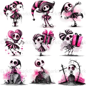 18 Gothic Cute Skeleton Clipart PNG, Cartoon Skeleton With Pink ...