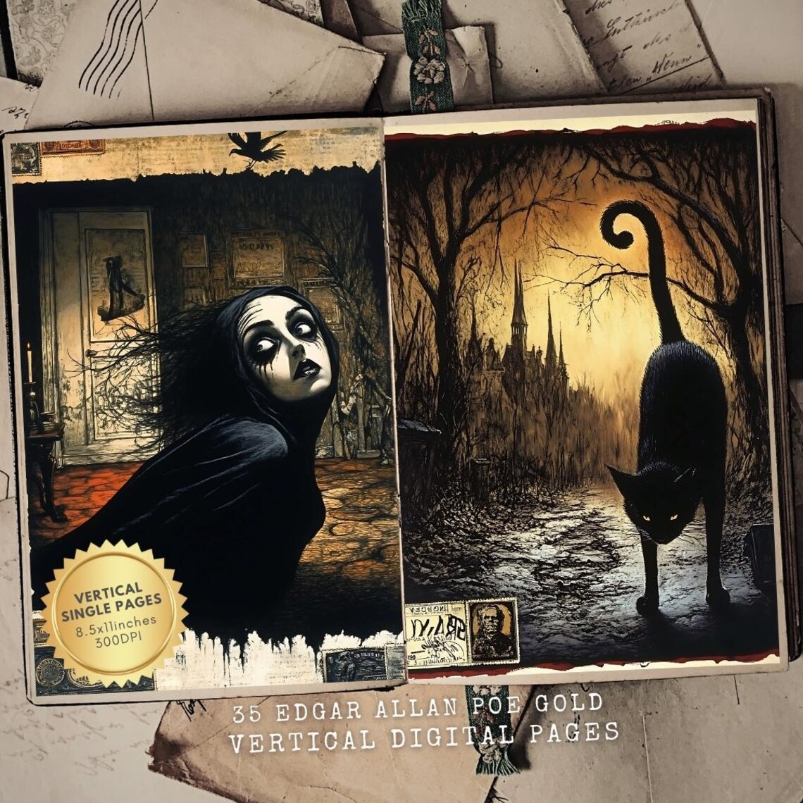Edgar Allan Poe Junk Journal Kit: Gothic Halloween Ephemera (digital ...