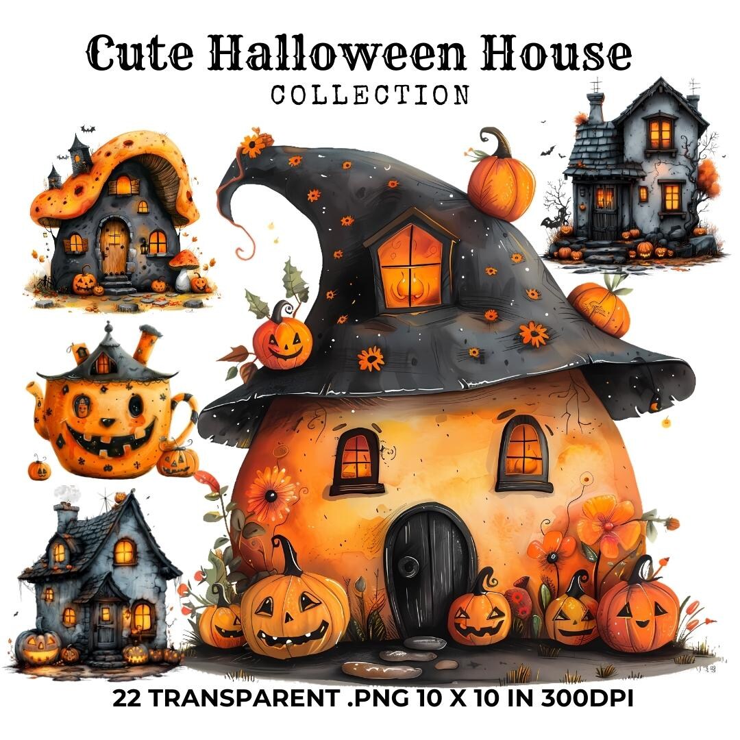 22 Cute Halloween House Clipart Bundle, Halloween Clipart, Digital ...