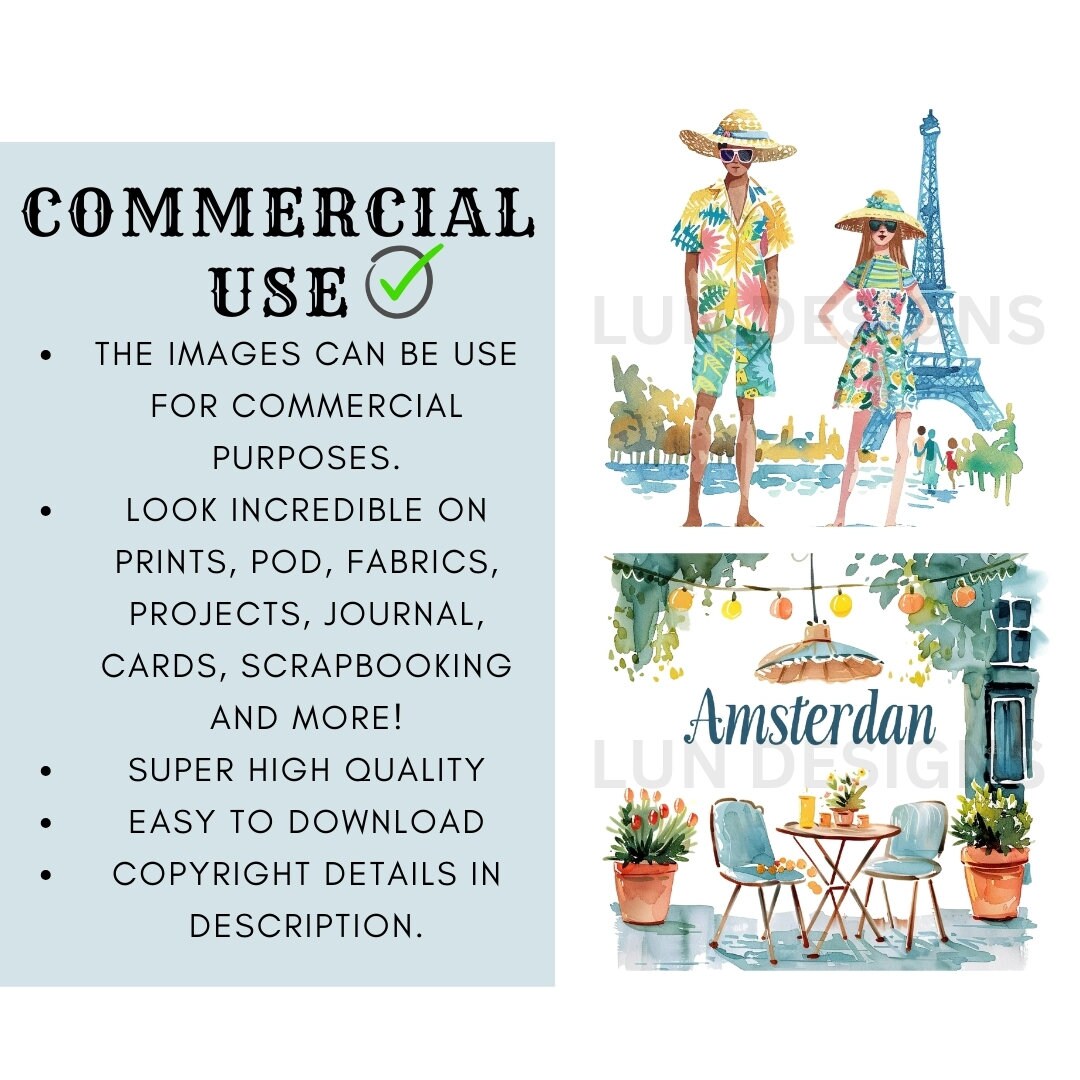 36 Summer City Cliparts,watercolor Clipart, Digital Download ...