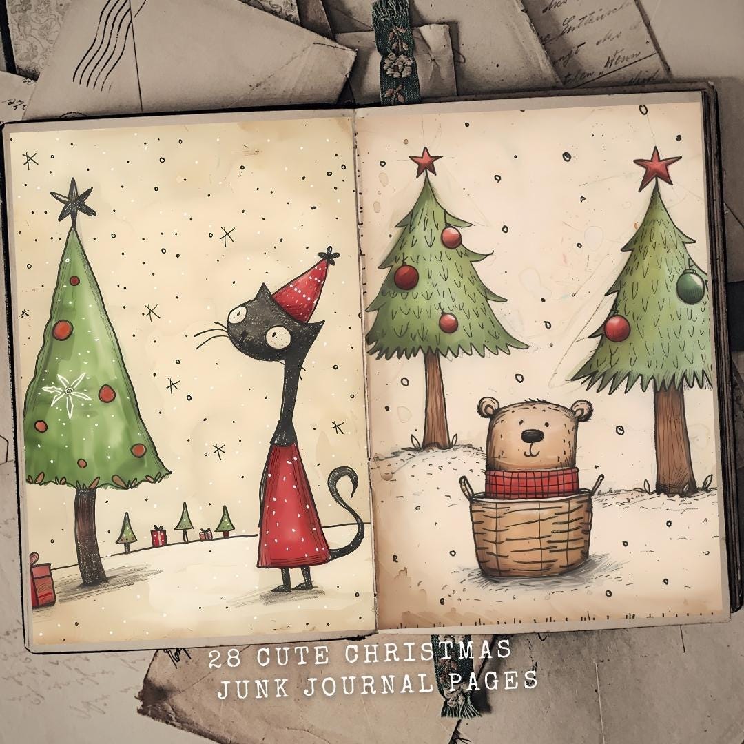 28 Cute Christmas Junk Journal Papers Digital Download Christmas Cards ...