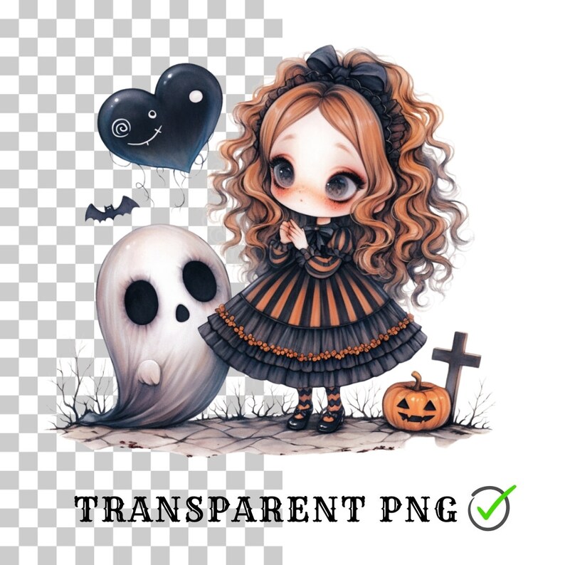 20 Cute Halloween Girlsclipart Bundle,spooky Clipart, Digital Download ...