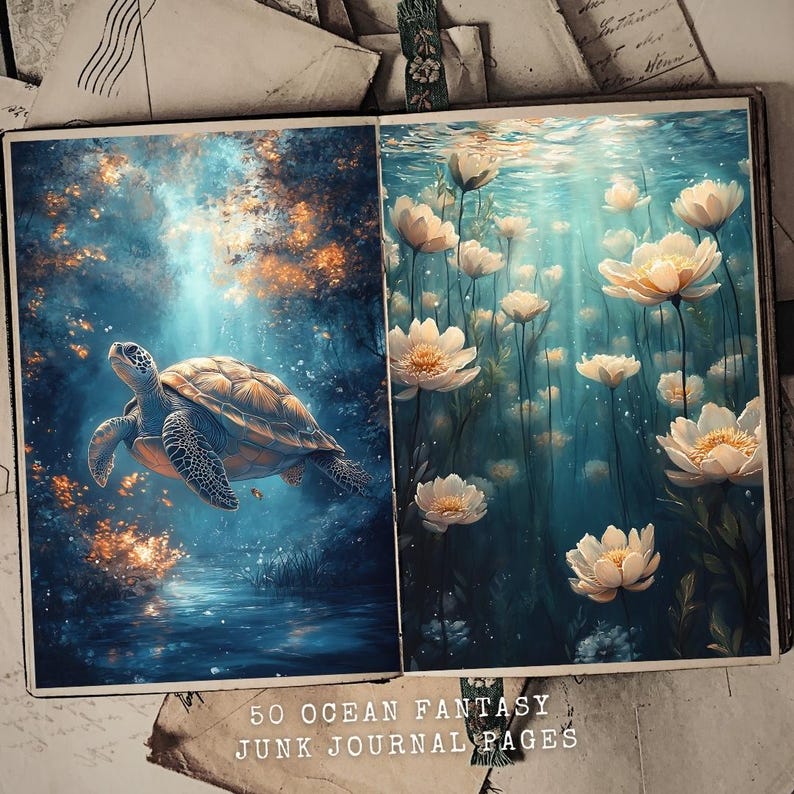 50 Ocean Fantasy Junk Journal Digital Paper, Underwater Scenes for ...