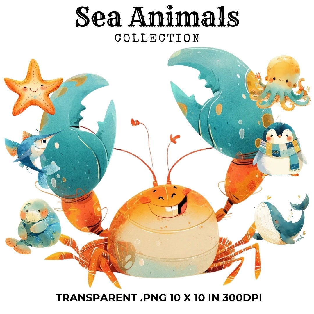 20 Sealife Clipart Bundle, watercolor Clipart, Digital Download ...