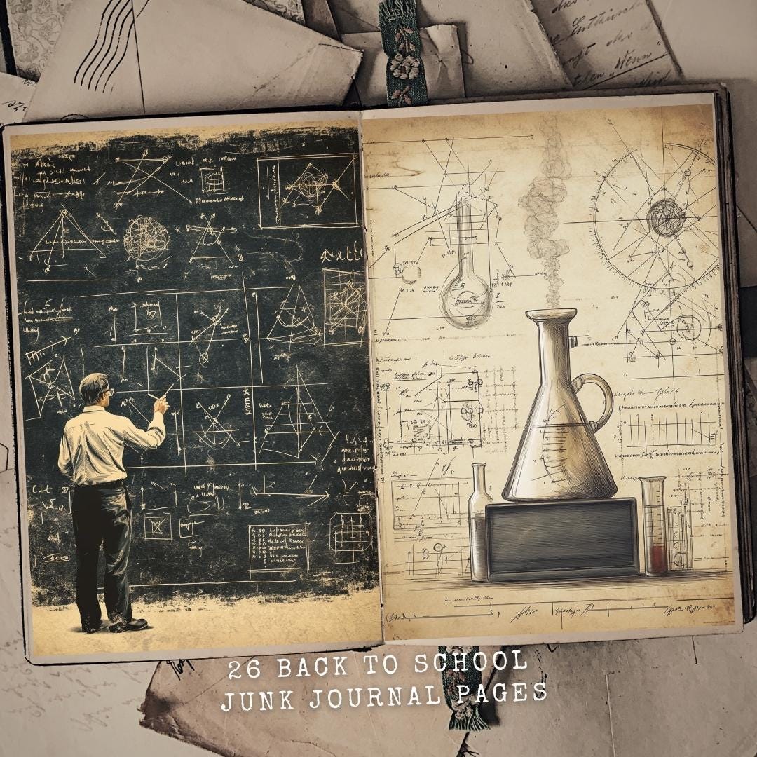 26 Back to School junk journal printable pages, Vintage Technical junk ...