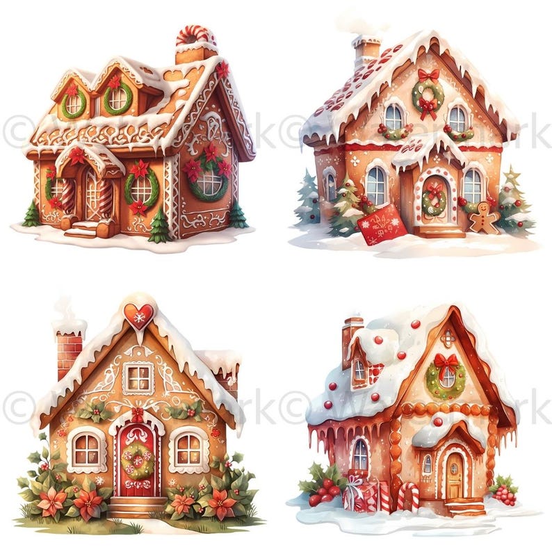 Watercolor Gingerbread House Clipart: Christmas PNG Images (digital ...