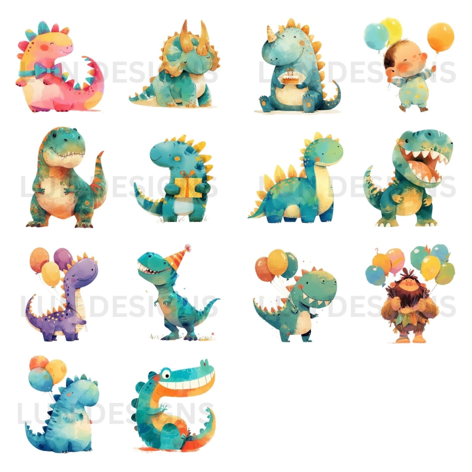30 Watercolor Dinosaurs Clipart Bundle, watercolor Clipart, Digital ...