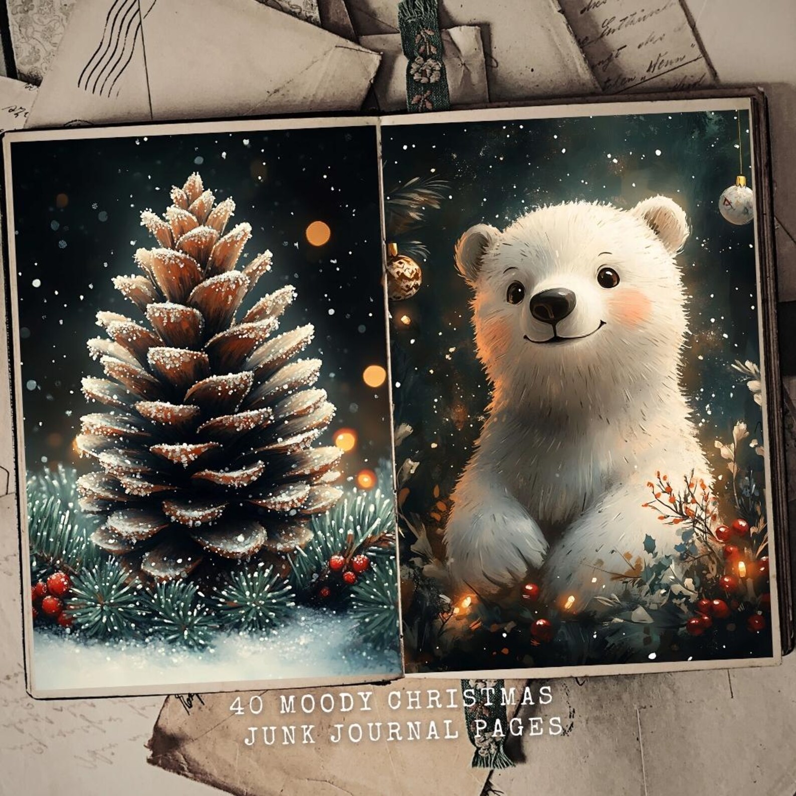 Moody Christmas Junk Journal: Watercolor Holiday Graphics (digital ...