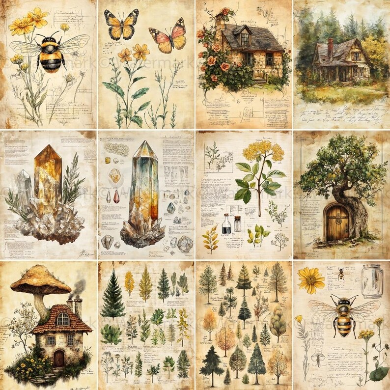 54 Forest Journal pages, junk journal kit, Basic Papers, Printable ...