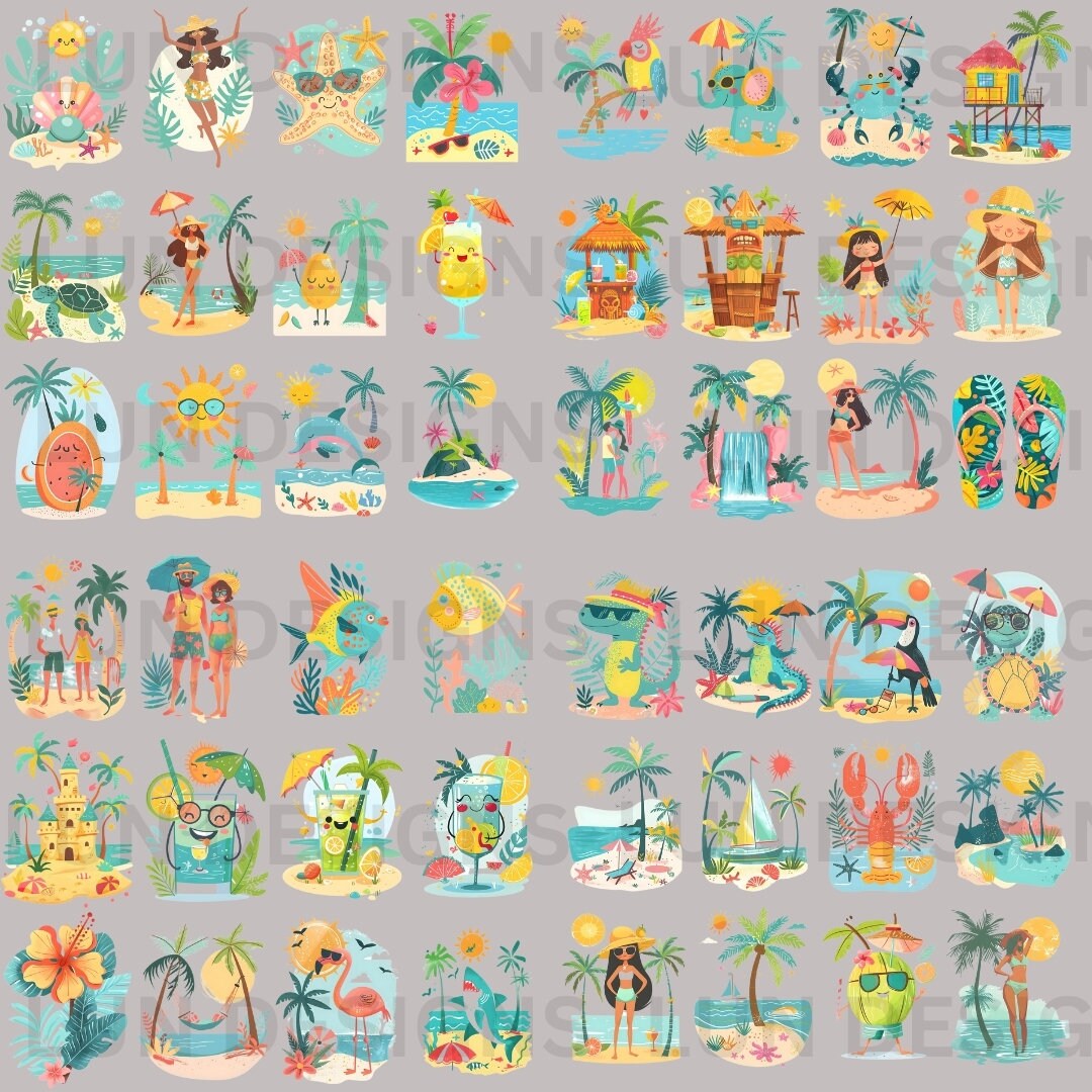Beach Summer Clipart Bundle: Tropical Vacation Graphics (PNG Digital ...