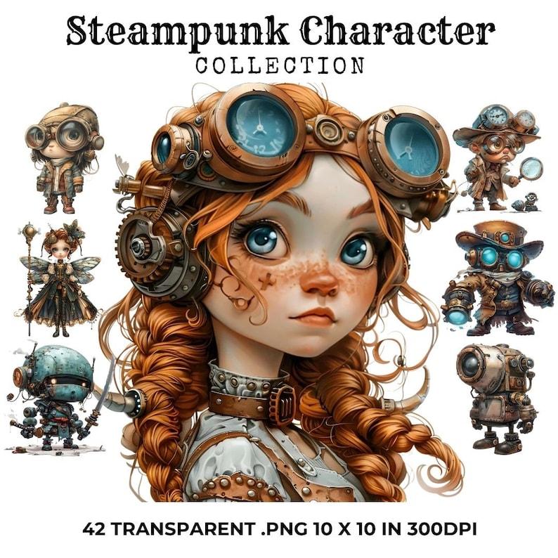 42 Steampunk Characters Clipart Bundle, Steampunk Clipart, Digital ...