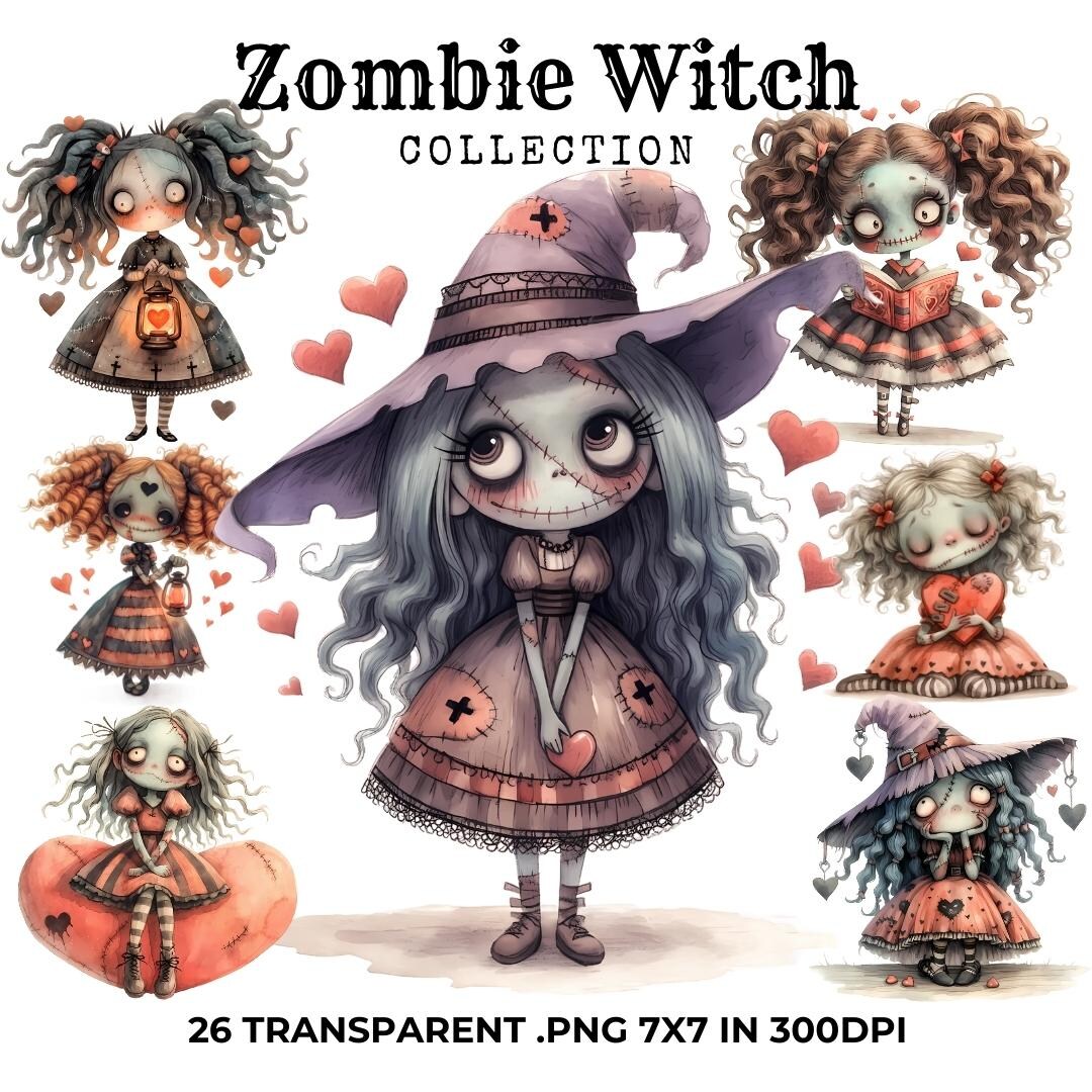 26 Cute Halloween Witch Clipart in Cute Gothic Style With Patchwork ...