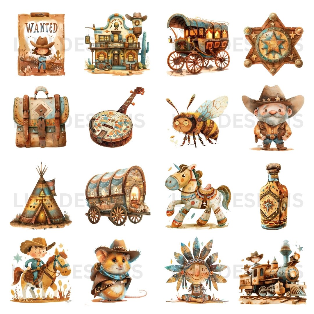 42 Wild West Clipart Bundle,watercolor Clipart, Digital Download ...
