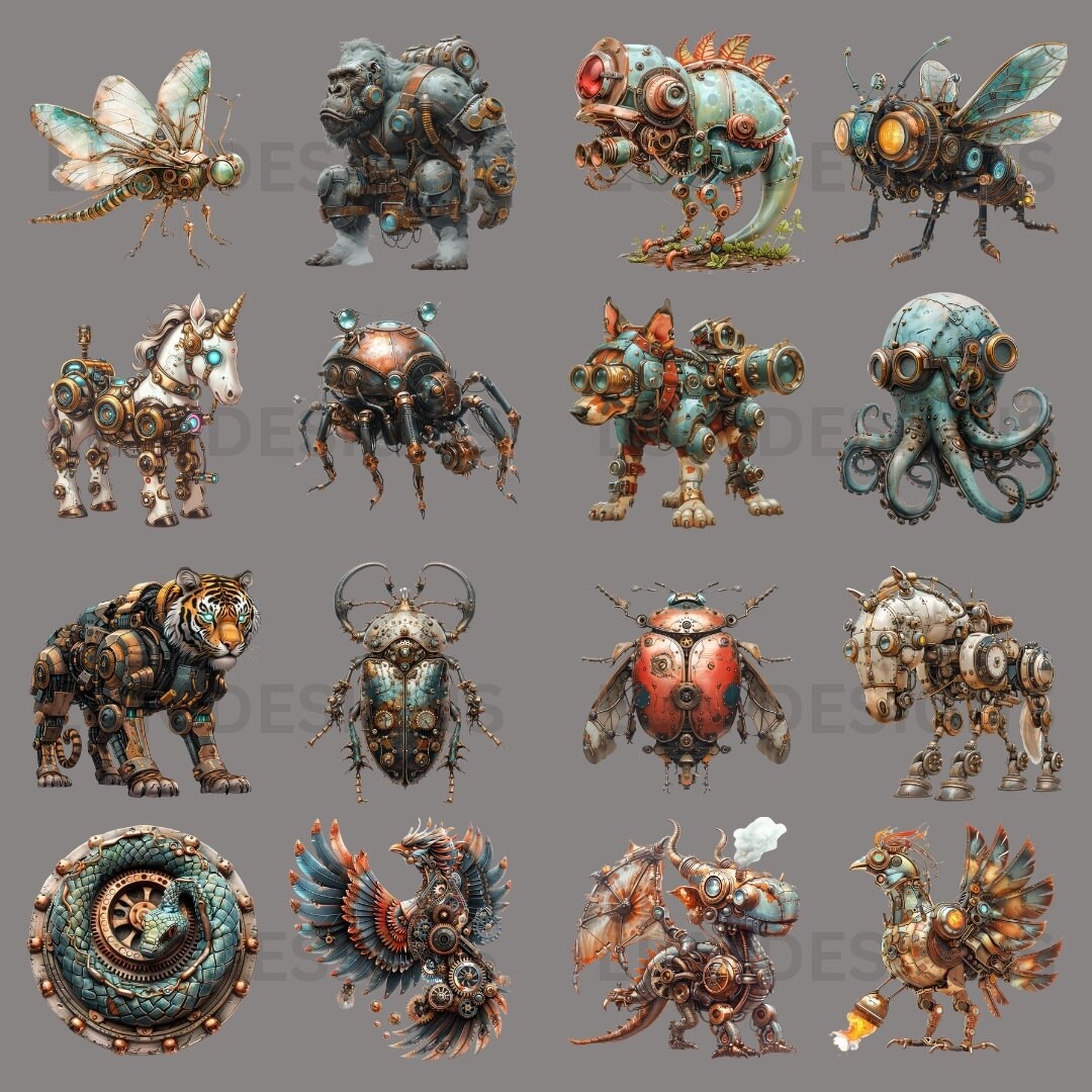 36 Steampunk Animals Clipart Bundle, Steampunk Clipart, Digital ...