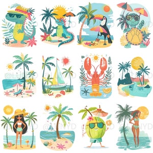 Beach Summer Clipart Bundle: Tropical Vacation Graphics (PNG Digital ...