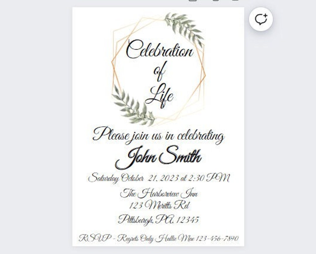 Digital Celebration of Life Invitation Template - Etsy