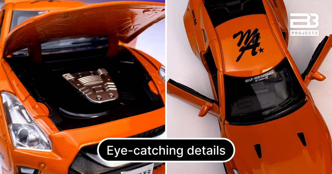 1/32 Scale Nissan GTR R35 Openable Doors, Trunk and Hood Without Case ...