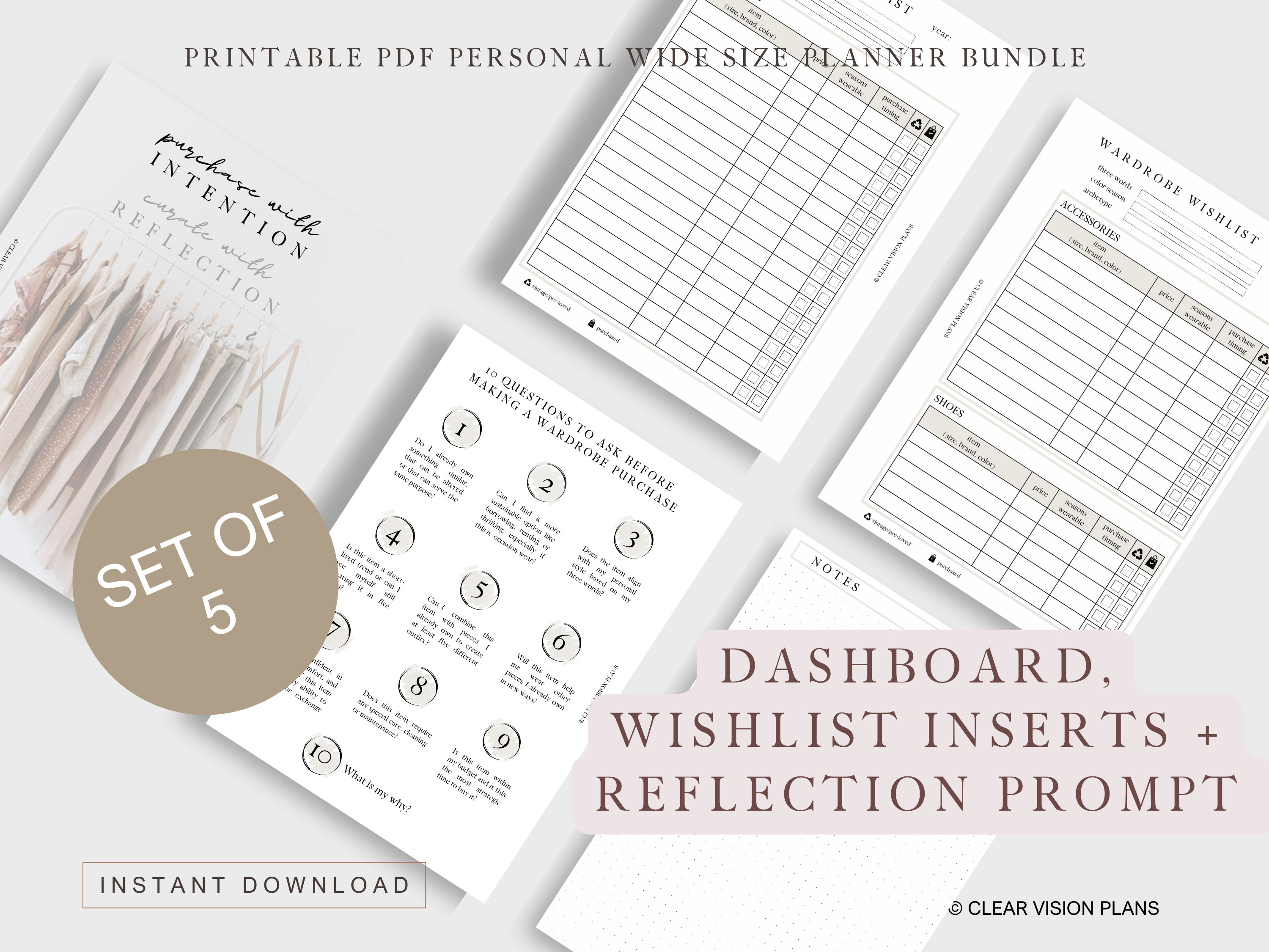 Personal Wide PRINTABLE Wardrobe Wishlist Purchase Tracker Insert ...