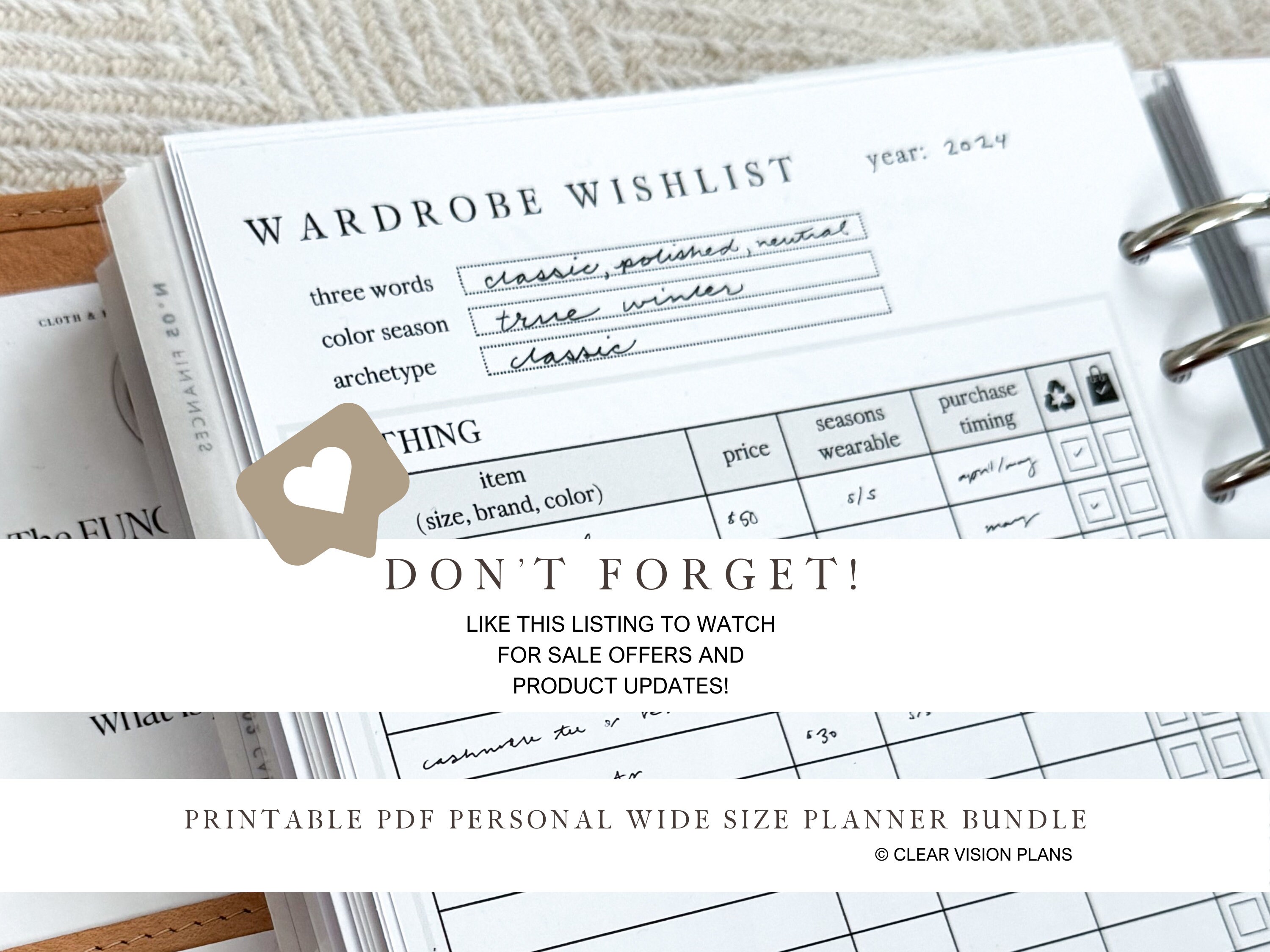 Personal Wide PRINTABLE Wardrobe Wishlist Purchase Tracker Insert ...