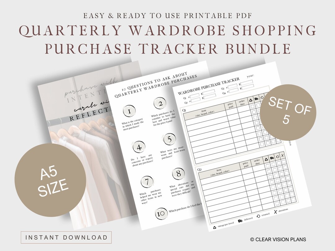 A5 PRINTABLE Quarterly Wardrobe Purchase Shopping Tracker Insert Bundle ...