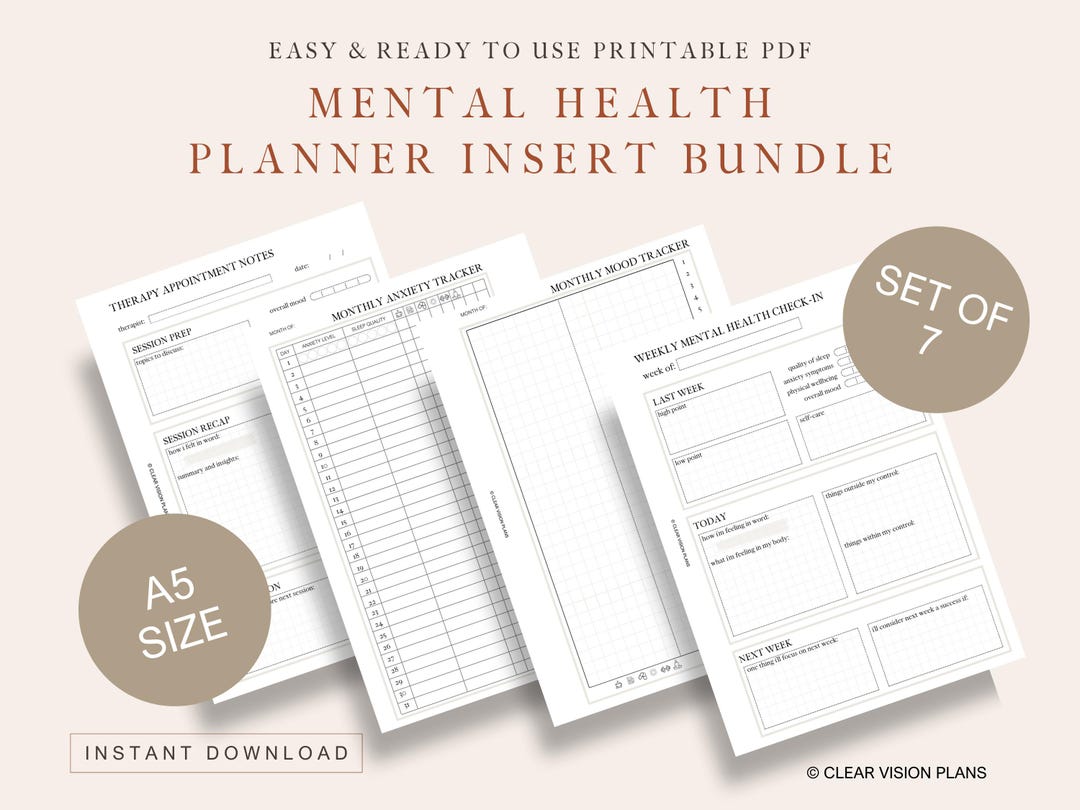 A5 PRINTABLE Mental Health VALUE BUNDLE Inserts for Anxiety, Mood ...