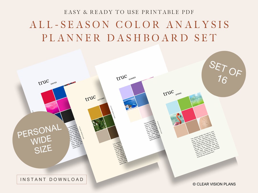 Personal Wide PRINTABLE Season Color Analysis Dashboard Inserts Digital ...