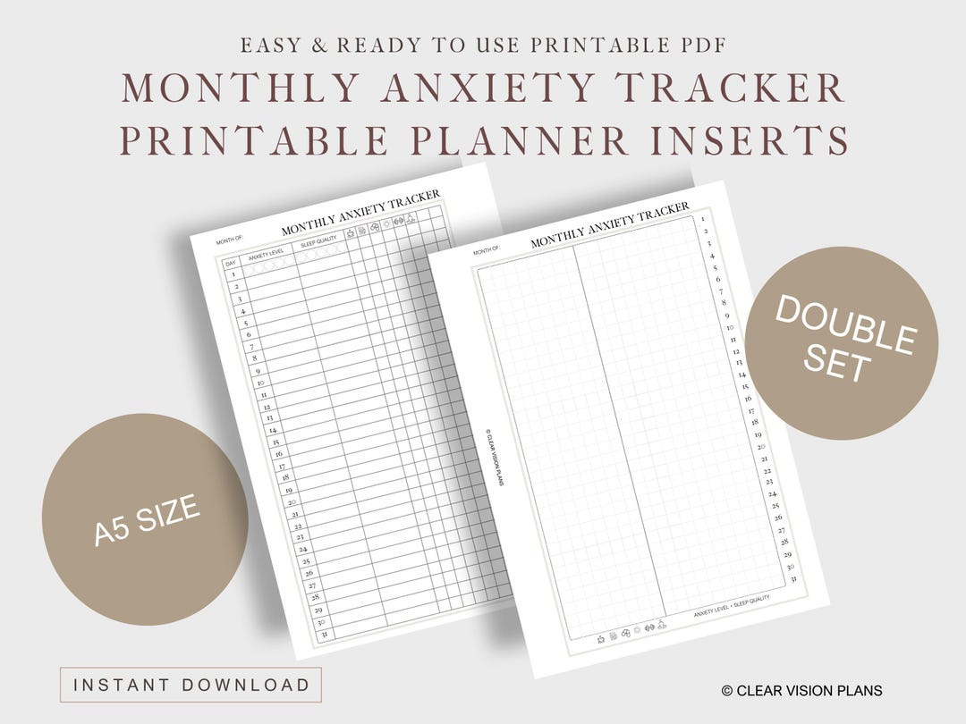 A5 PRINTABLE Monthly Anxiety & Sleep Tracker Insert | A5 Size Ring ...