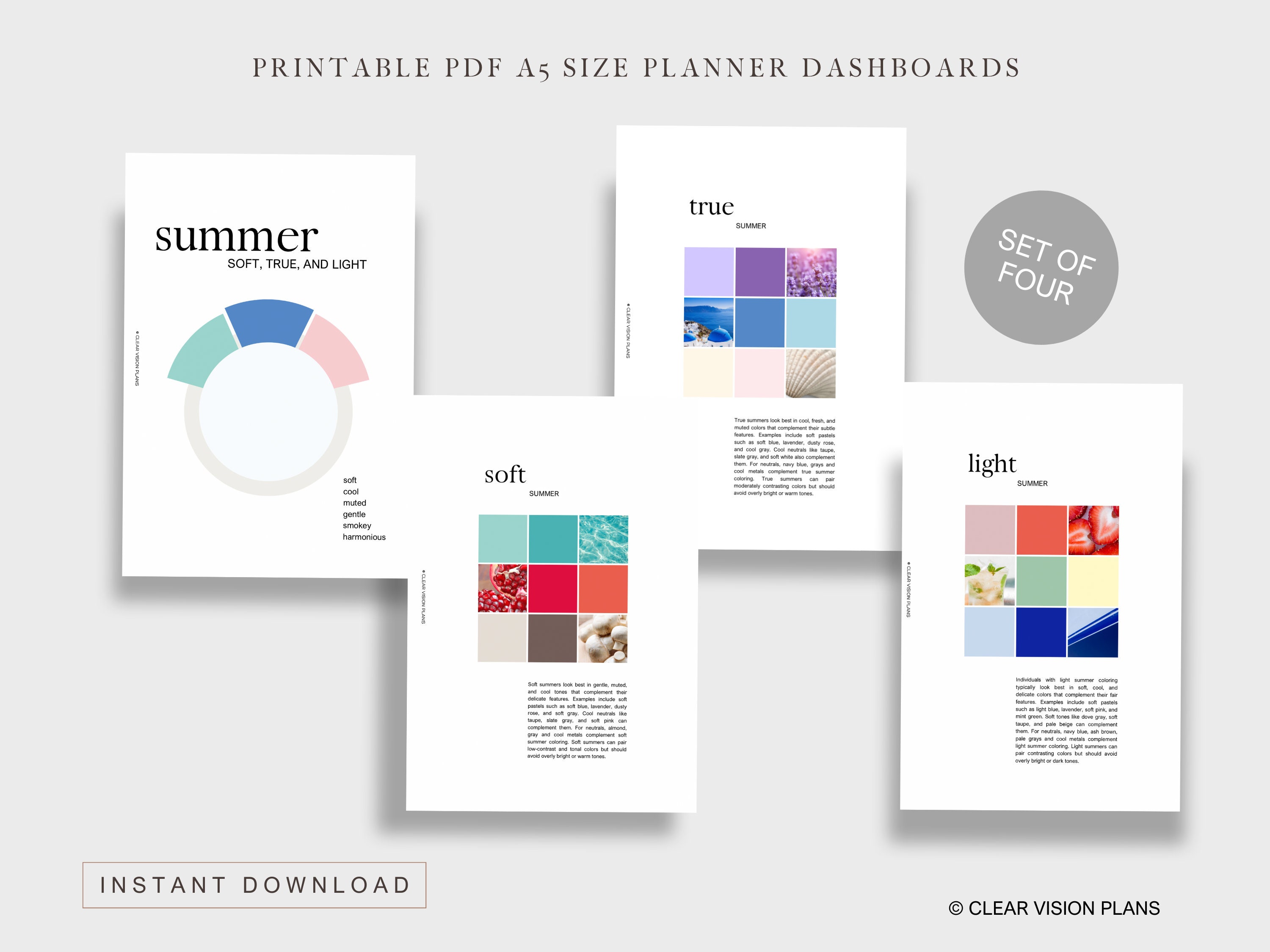 Summer Color Analysis Printable Planner Dashboard A5 Size - Etsy