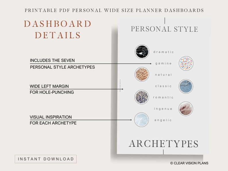 Personal Wide PRINTABLE Personal Style Archetype Digital Dashboard ...