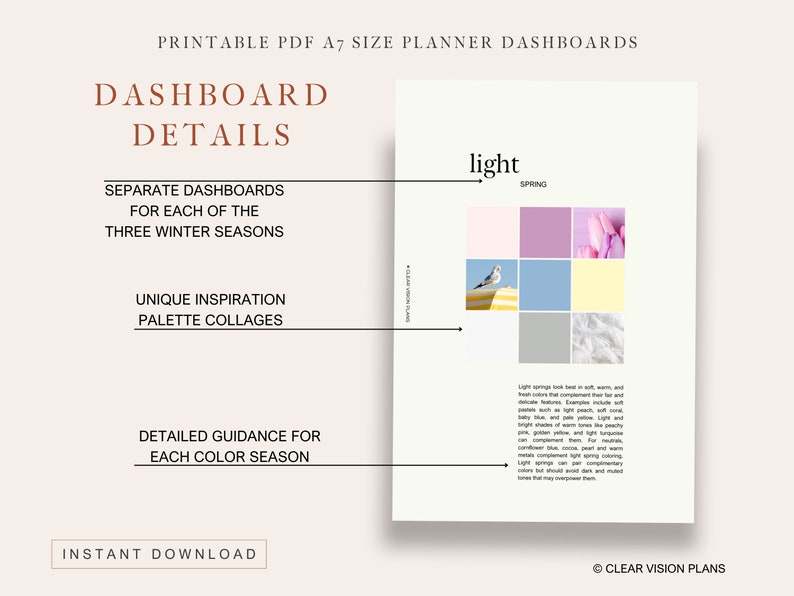 A7 Pocket Planner PRINTABLE Spring Season Color Analysis Digital A7 ...